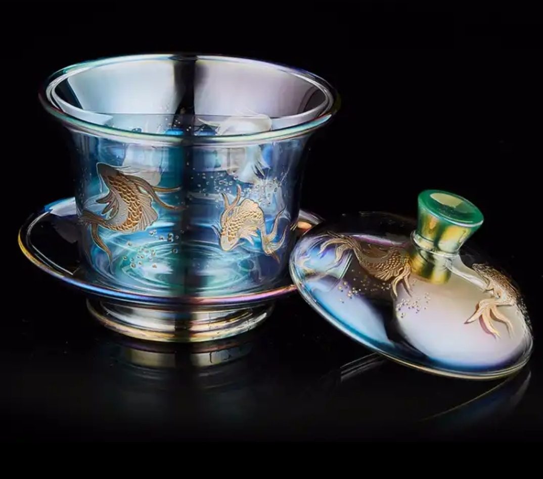 Gaiwans - Glass - Iridescent Fish – Cosmic Tortoise Tea